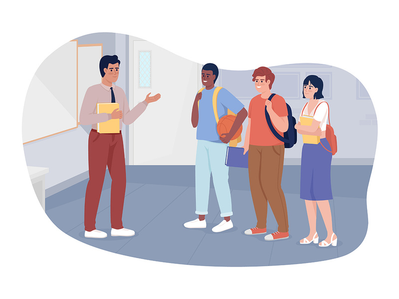 Teacher communicating with students 2D vector isolated ~ EpicPxls