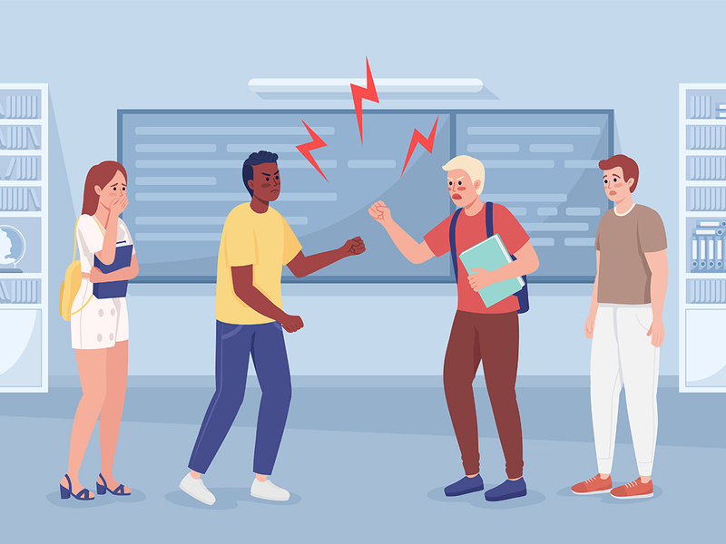 Angry students conflict in college flat color vector ~ EpicPxls