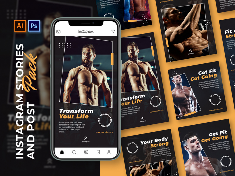 GYM Instagram post and stories template by Shakilazuleka ~ EpicPxls