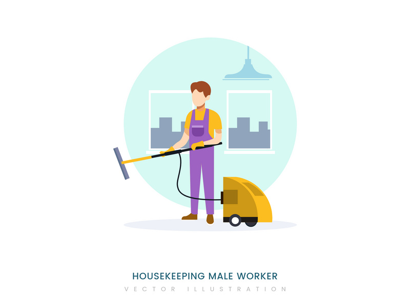 Housekeepng male worker vector illustration by TuyenHT ~ EpicPxls