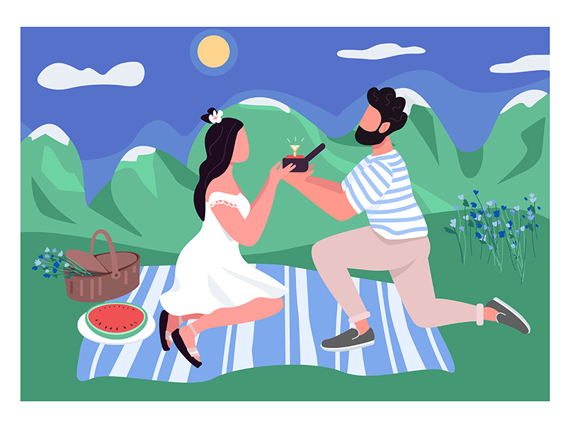 Romantic proposal flat color vector illustration by The Img ~ EpicPxls