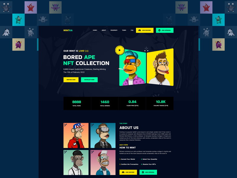 NFT Minting/Collection Landing Page PSD Template by ~ EpicPxls