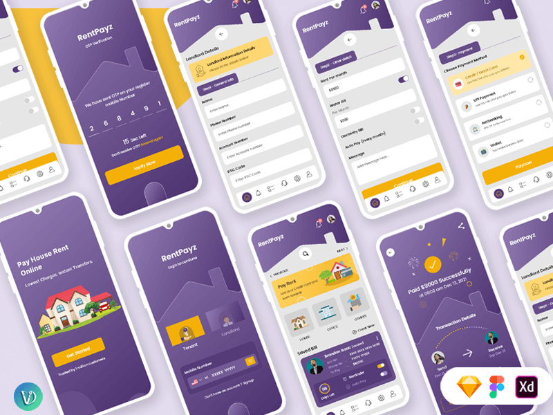 Pay House Rent Online Mobile App UI Kit by Kvivekdesigner ~ EpicPxls