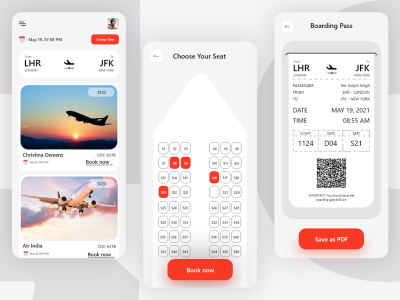 Boarding Pass Booking App Design by Gurjot Singh ~ EpicPxls