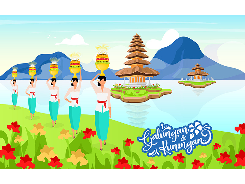 Galungan and kuningan flat poster vector template by The ~ EpicPxls