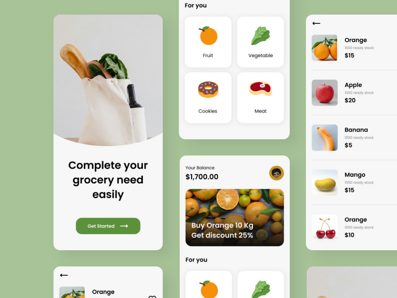 Grocery Mobile App UI Kit by Panen Creative ~ EpicPxls