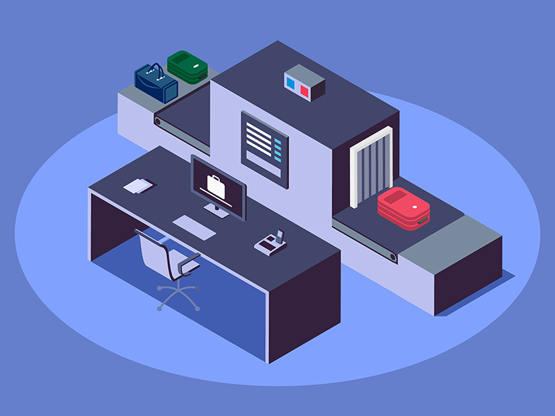 Airport baggage scanner isometric color vector illustration ~ EpicPxls