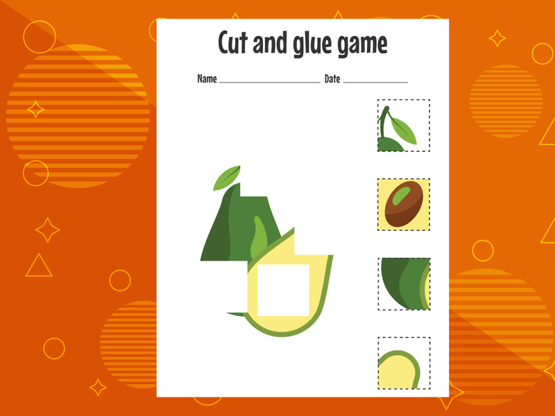 10 Pages Cut and glue game for kids with fruits. Cutting ~ EpicPxls