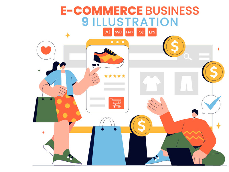 9 E-commerce Transactions Business Illustration by ~ EpicPxls