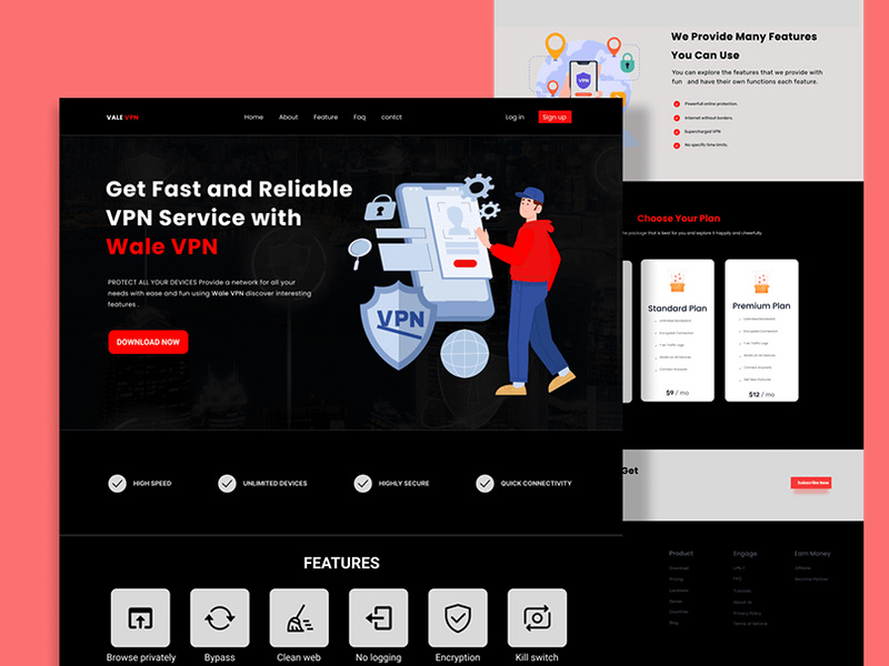 VPN UI/UX Landing Page Design by ali awan ~ EpicPxls