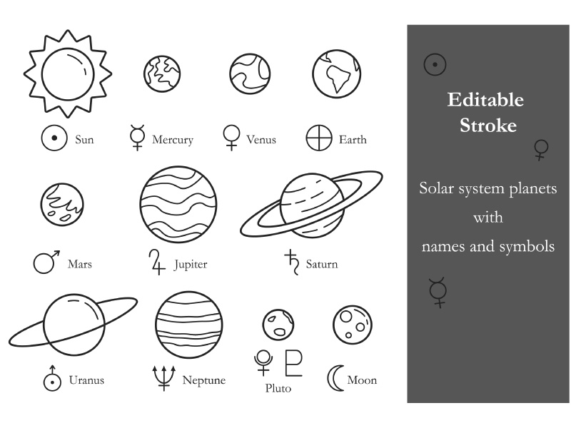 Solar System Planets and Symbols Line Icons Set by Lucages ~ EpicPxls