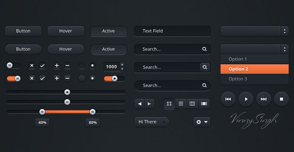 Dark/orange UI kit free PSD by Vinny Singh ~ EpicPxls