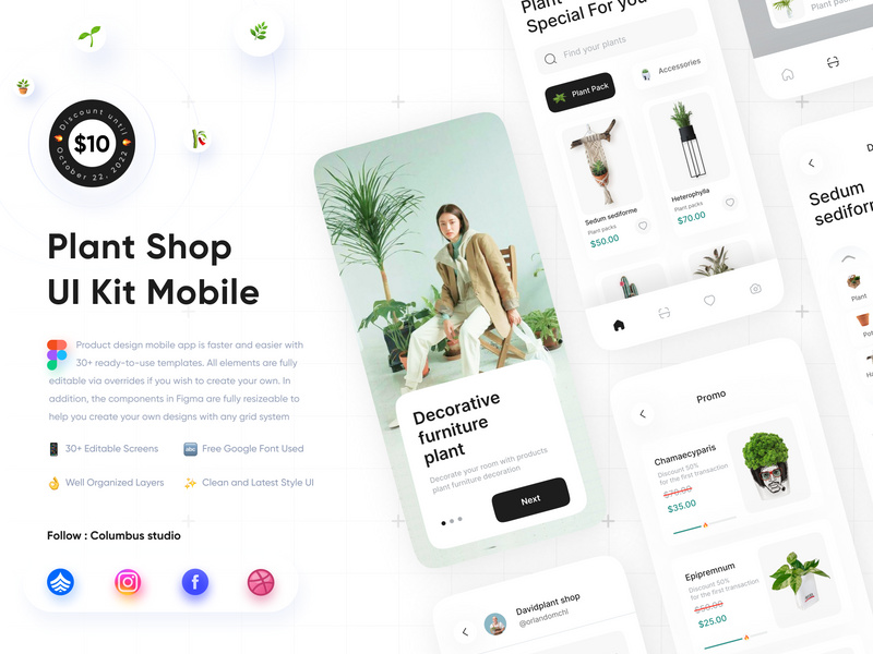 Plant Shop UI Kit Mobile by Columbus studio ~ EpicPxls