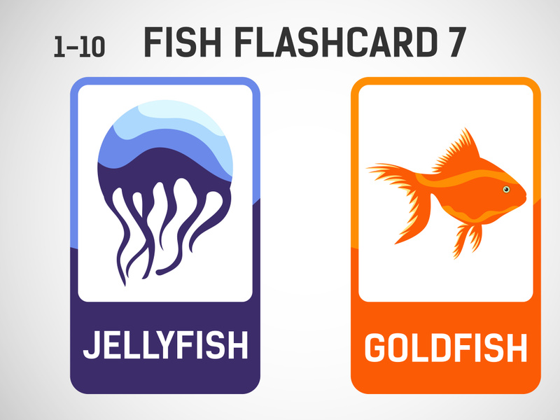 Fish flashcards for kids. Educational cards for preschool. ~ EpicPxls