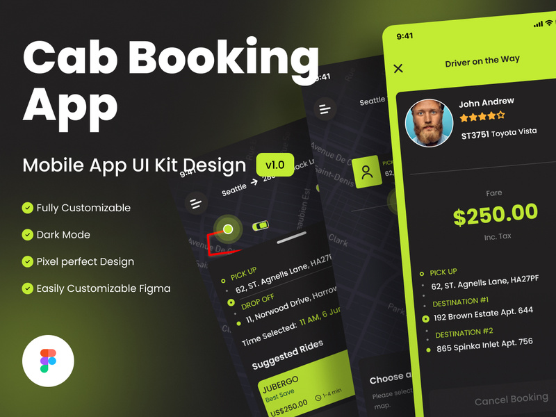 Cab Booking Mobile App - UI Kit by Owais Baig ~ EpicPxls