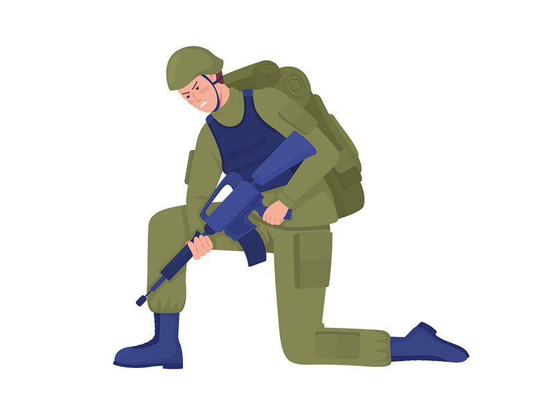 Army soldier with rifle looking for trace flat color vector ~ EpicPxls