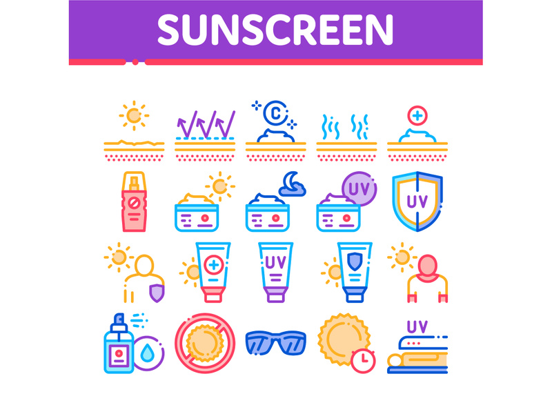 Sunscreen Collection Elements Icons Set Vector by ~ EpicPxls