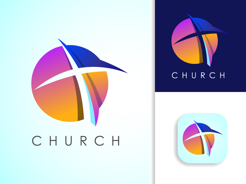 Church colorful logo. Christian sign symbols. The cross of ~ EpicPxls