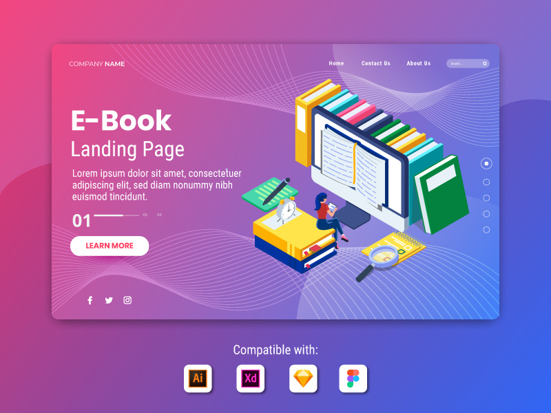 E-Book - Landing Page Illustration Template by Hendric ~ EpicPxls