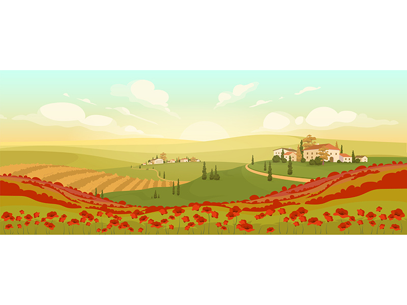 Classic Tuscan scenery flat color vector illustration by ~ EpicPxls