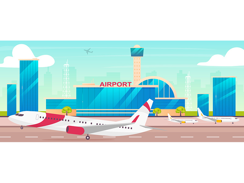 Airport flat color vector illustration by The Img ~ EpicPxls
