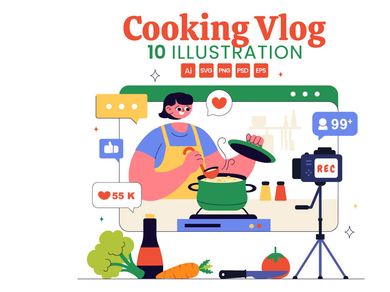 10 Cooking Vlog Illustration by denayuneep ~ EpicPxls