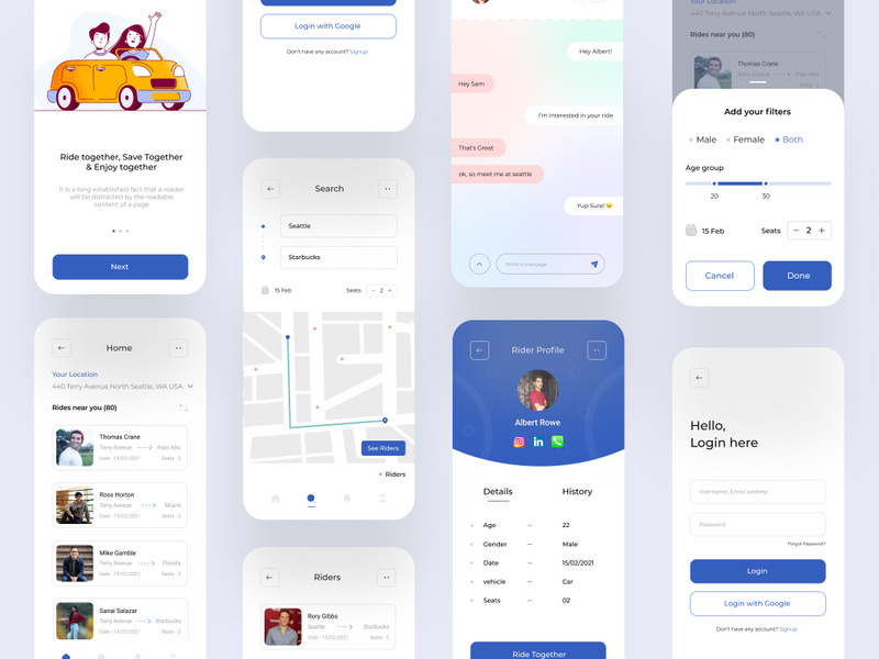 Carpooling app ui by Teambeehiveux ~ EpicPxls