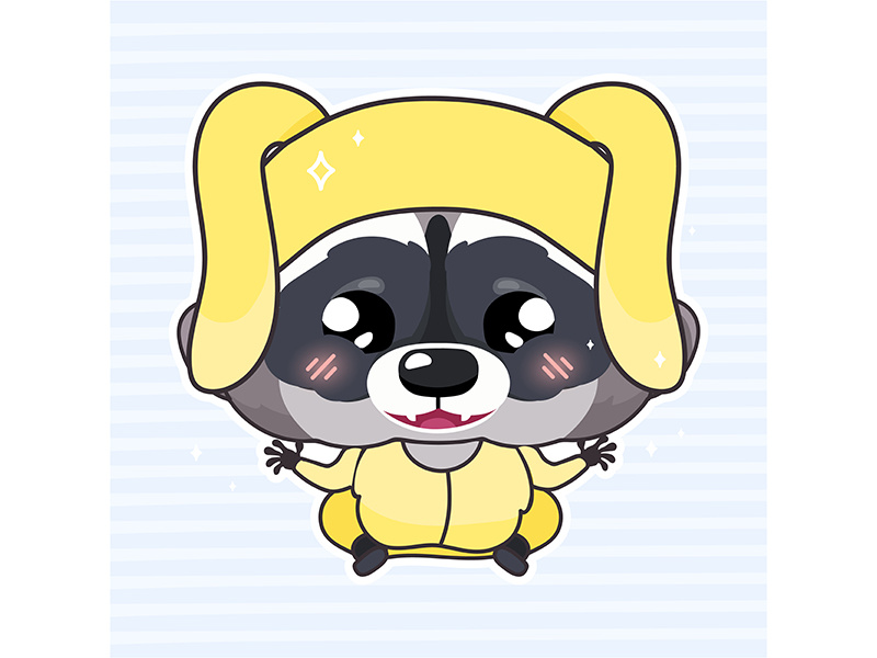 Cute raccoon kawaii cartoon vector character by IMG visuals ~ EpicPxls