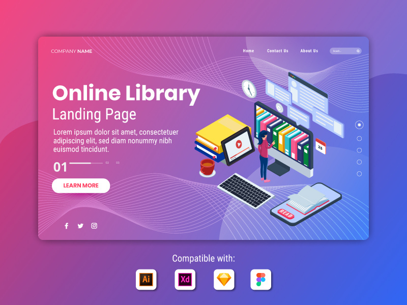 Online Library - Landing Page illustration by Hendric ~ EpicPxls