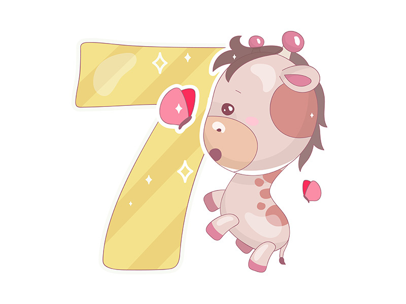 Cute seven number with baby giraffe cartoon illustration by ~ EpicPxls