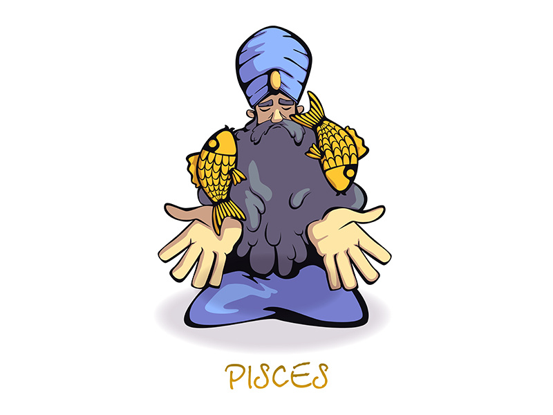 Pisces zodiac sign man flat cartoon vector illustration by ~ EpicPxls