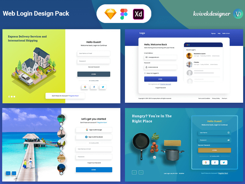 Web Login Screens Pack UI Templates by Kvivekdesigner ~ EpicPxls