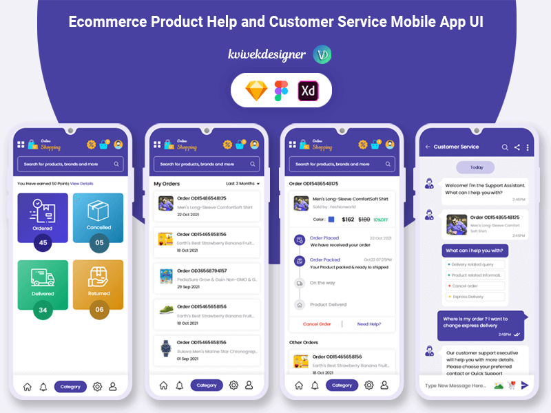 Ecommerce Product Help and Customer Service Mobile App UI ~ EpicPxls