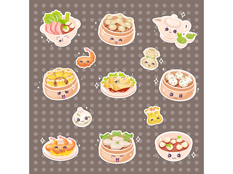 Chinese dim sum cute kawaii vector characters set by The ~ EpicPxls
