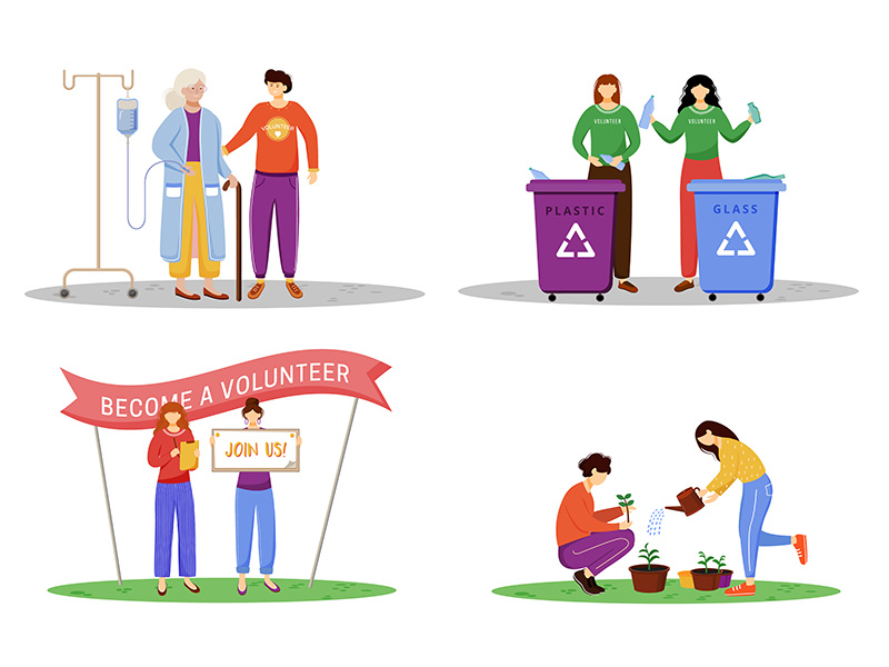 Voluntary works flat vector illustrations set by The Img ~ EpicPxls