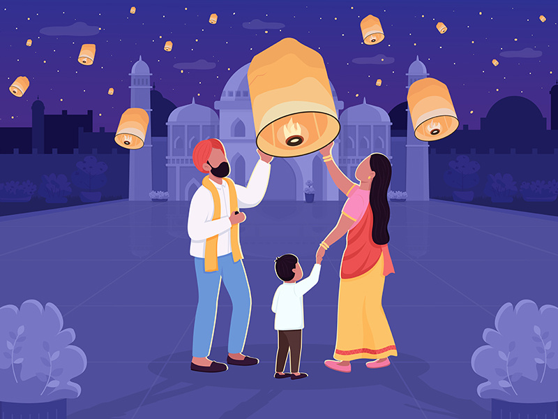 Indian lantern festival flat color vector illustration by ~ EpicPxls Indian lantern festival flat color vector illustration by ~ EpicPxls