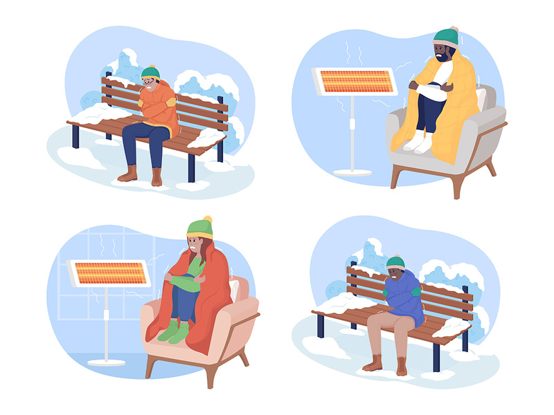 Freezing in cold weather 2D vector isolated illustration ~ EpicPxls