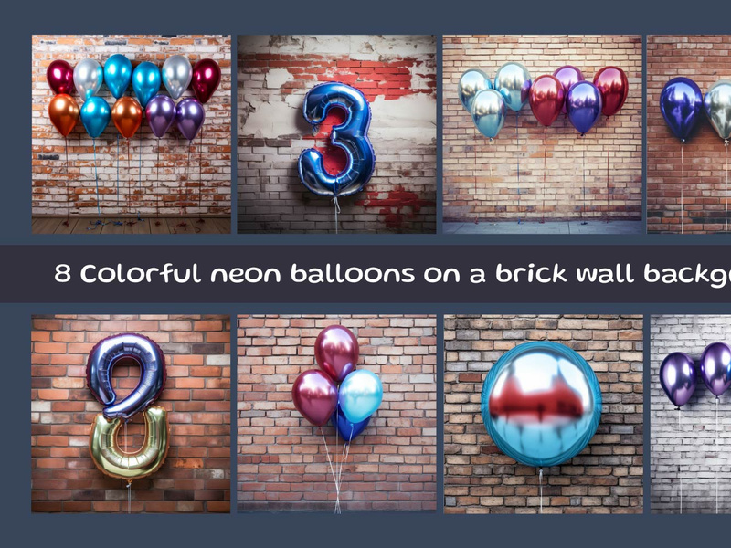 Colorful neon balloons on a brick wall background by ~ EpicPxls