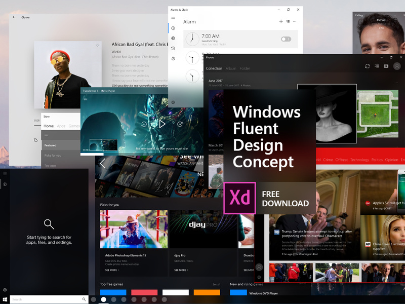 Windows Fluent Design Concept - Adobe XD Free Download by ~ EpicPxls