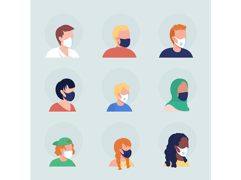 Surgical masks flat color vector character avatar set by ~ EpicPxls