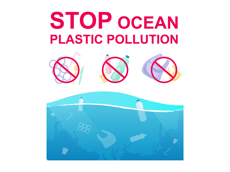 Stop plastic pollution in ocean flat concept icons set by ~ EpicPxls