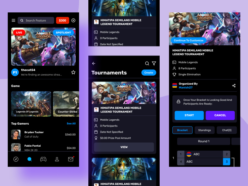 Gaming Tournaments Mobile App UI Kit. by Designer ~ EpicPxls