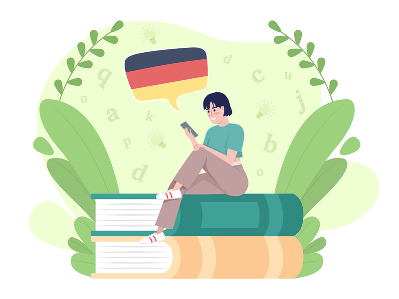 Learning German language with mobile app 2D vector isolated ~ EpicPxls