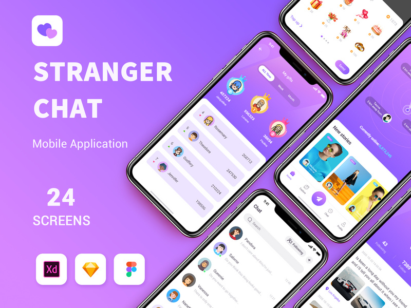 Stranger Chat - Purple social app UIkit by ouqiliang ~ EpicPxls