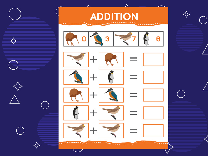 Addition with different birds for kids. An educational ~ EpicPxls