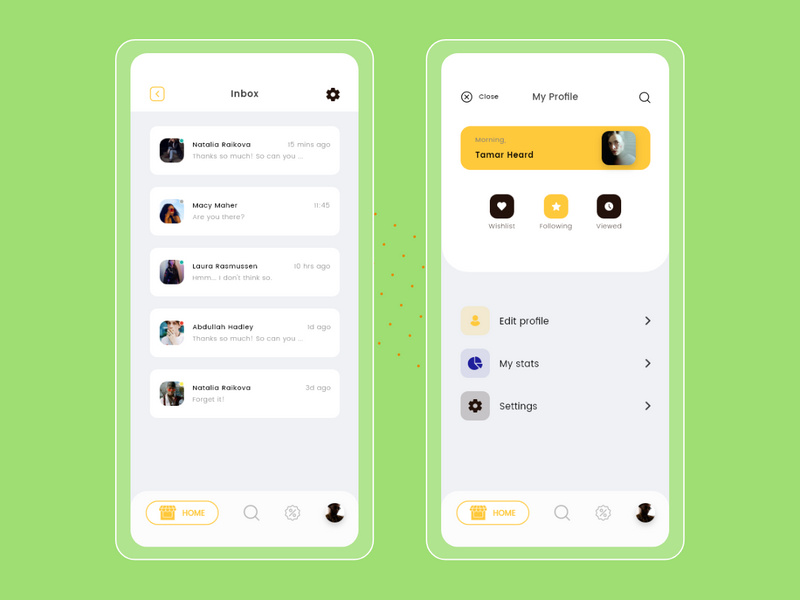 My Profile and Inbox screens for mobile app by TuyenHT ~ EpicPxls