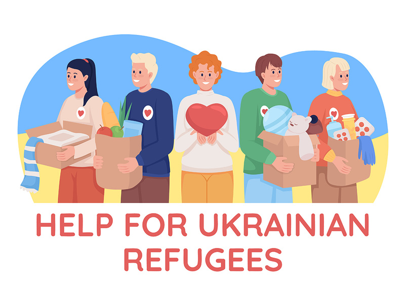 Help for ukrainian refugees 2D vector isolated illustration ~ EpicPxls