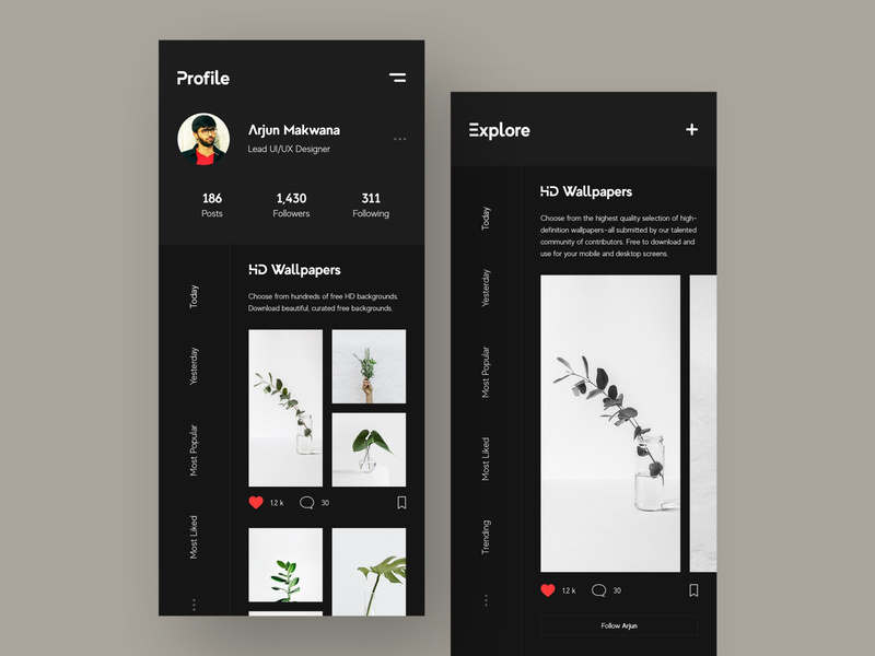 Discover Social Profile - Dark Theme by ArjunMakwana ~ EpicPxls