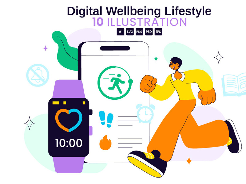 10 Digital Wellbeing Lifestyle Illustration by denayuneep ~ EpicPxls