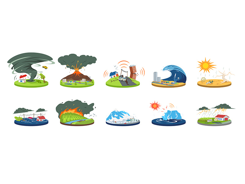Natural disasters cartoon vector illustration set by The ~ EpicPxls